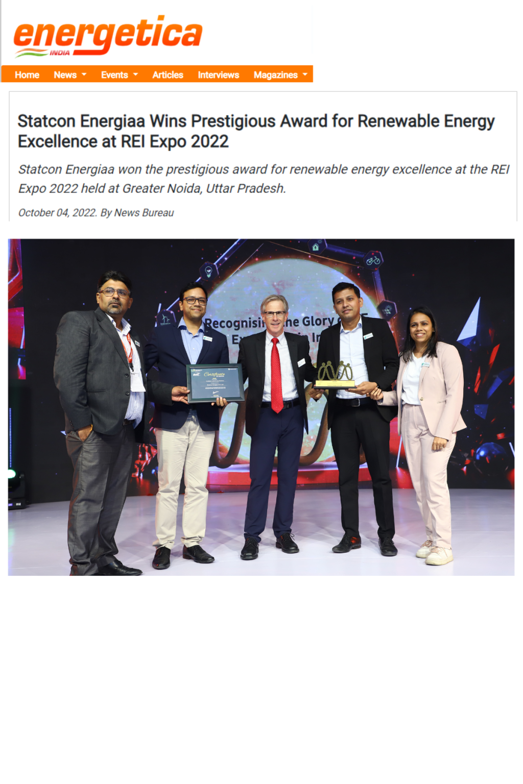 Statcon Energiaa bags ‘RE Storage Solution’ Award at REI Expo | Statcon ...